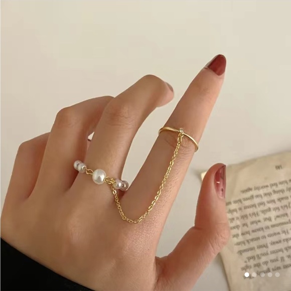 Jewelry | Hand Chain Faux Pearl Rhinestone Ring 22k Gold Plated Jewelry ...
